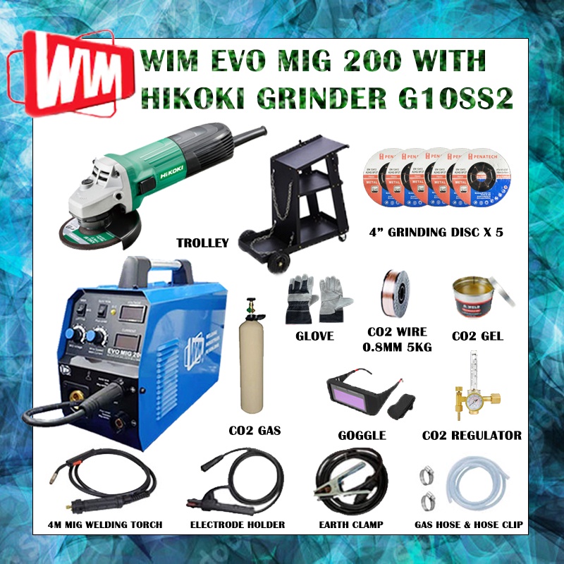 Wim Evo 200 Mig Welding Machine combo Hikoki 4'' G10SS2 Angle Grinder ...