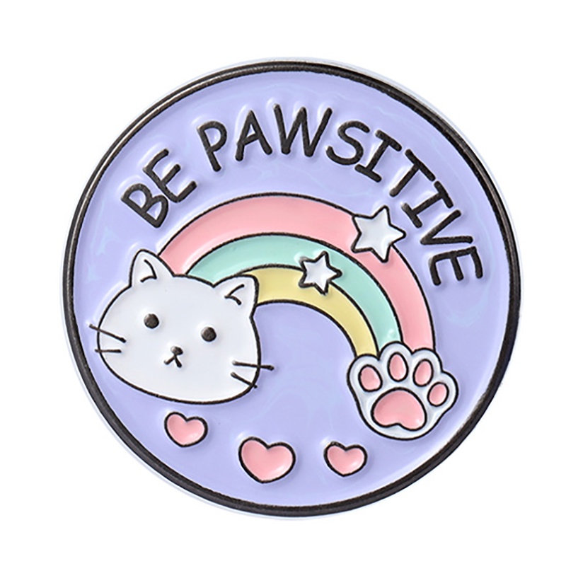Cute Cat Paw Enamel Pin Funny Kitten Cat Pawsitive Brooch Round Badges ...