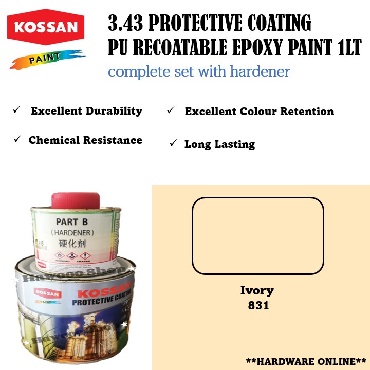 (IVORY) 1LT KOSSAN PAINT PU PAINT EPOXY PU 3.43 FOR METAL/FLOOR/BOAT ...
