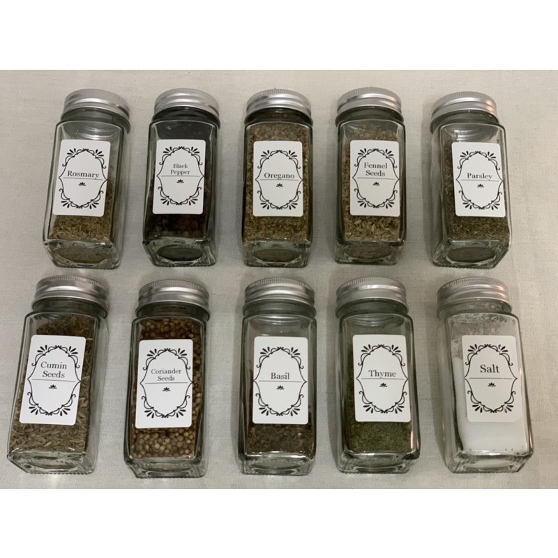 [ READY STOCK ] Set of 10 Spice Jar Glass Storage Pantry Spices and ...