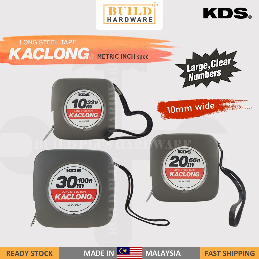 KDS KacLong KL10 Long Steel Tape 10M/20M/30M Measuring Tape 10mm wide Flat Steel Blade Pita ...