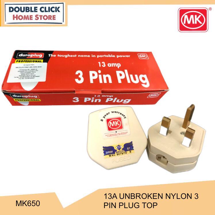 MK Unbroken Nylon 13A Fused 3 Pin Plug Top MK650 Uk Type Plug Top 13A ...