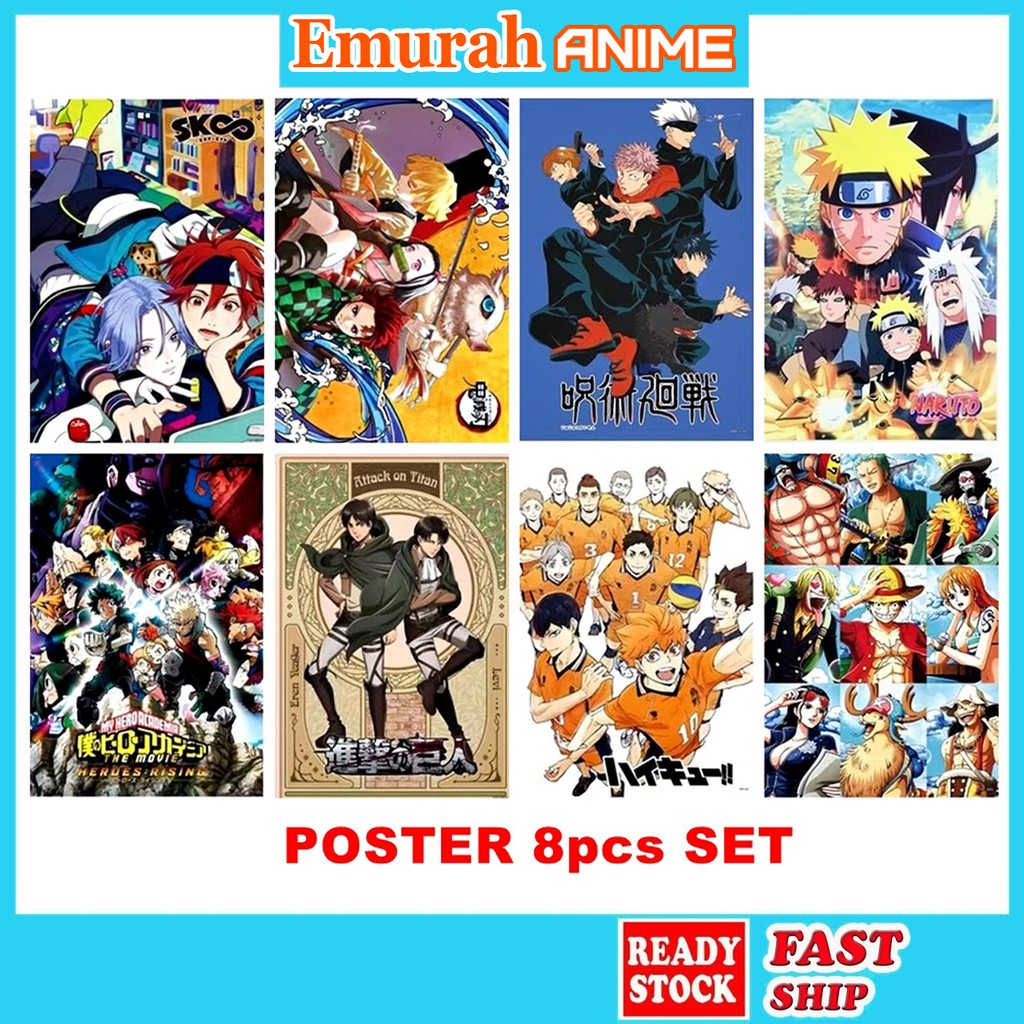 Anime Poster 8pcs SET Demon Slayer Haikyuu One Piece Jujutsu Blue Lock ...