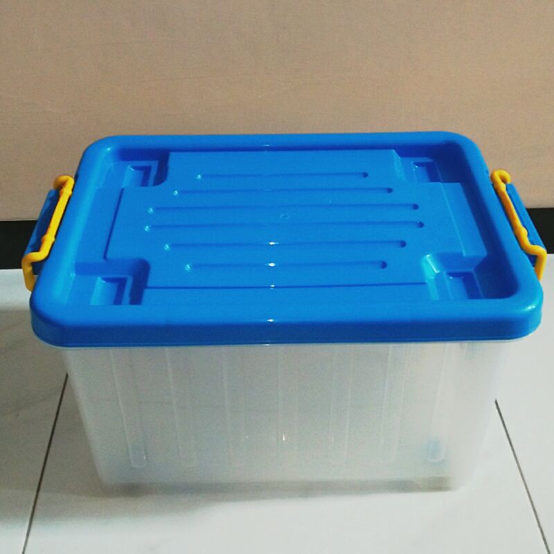 Frosted transparent plastic Container + blue lid, 30 liters | Shopee ...