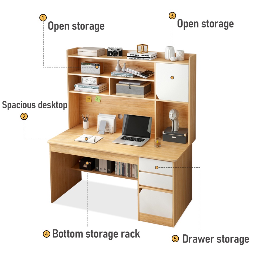 AH Computer Table Study Table& Book Shelf Study Table & Drawer Cabinet ...