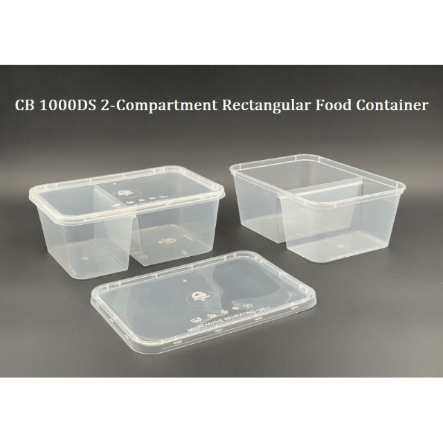 2 Compartment Rectangular Plastic Disposable Food Container / 1000ds ...