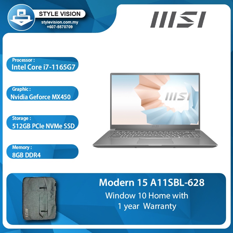 MSI MODERN 15 A11SBL-628 (I7-1165G7/8GB/512GB/MX450/15.6"FHD/W10/2YW ...