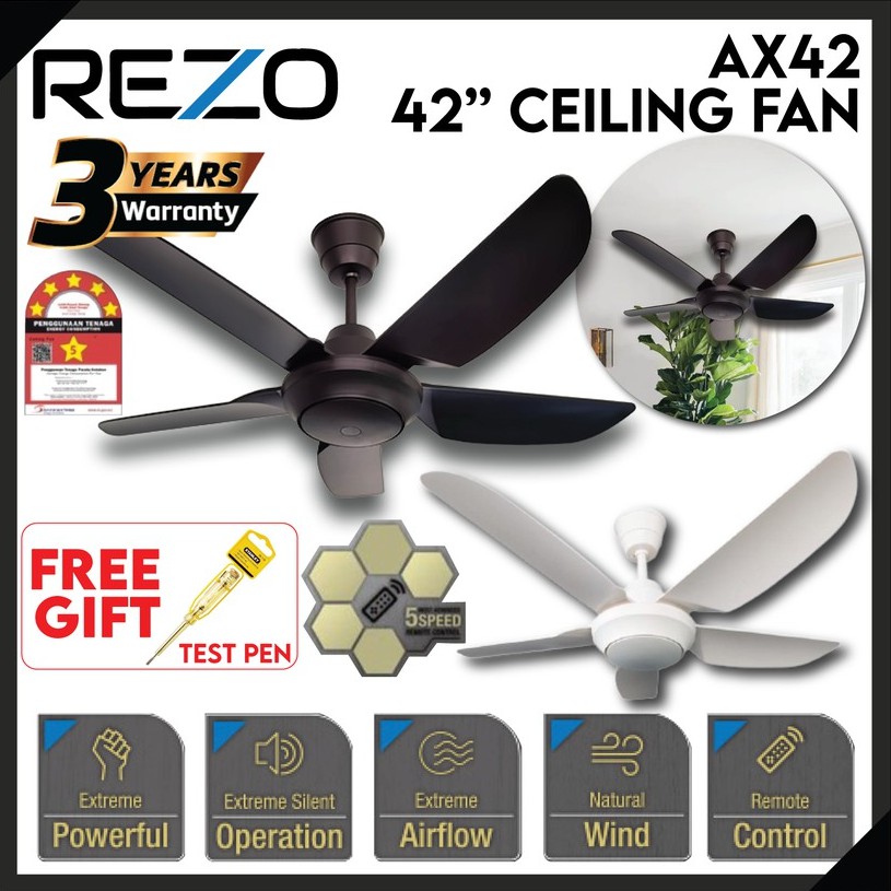 REZO AX42 42”/MY56/56” POWERFUL BABY CEILING FAN WITH 5 SPEED REMOTE ...