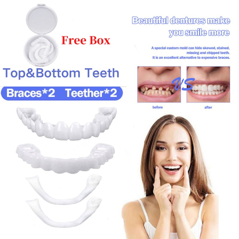 2 Pair Fake Tooth Kit Perfect Smile Denture Fit Flex Cosmetic Teeth ...