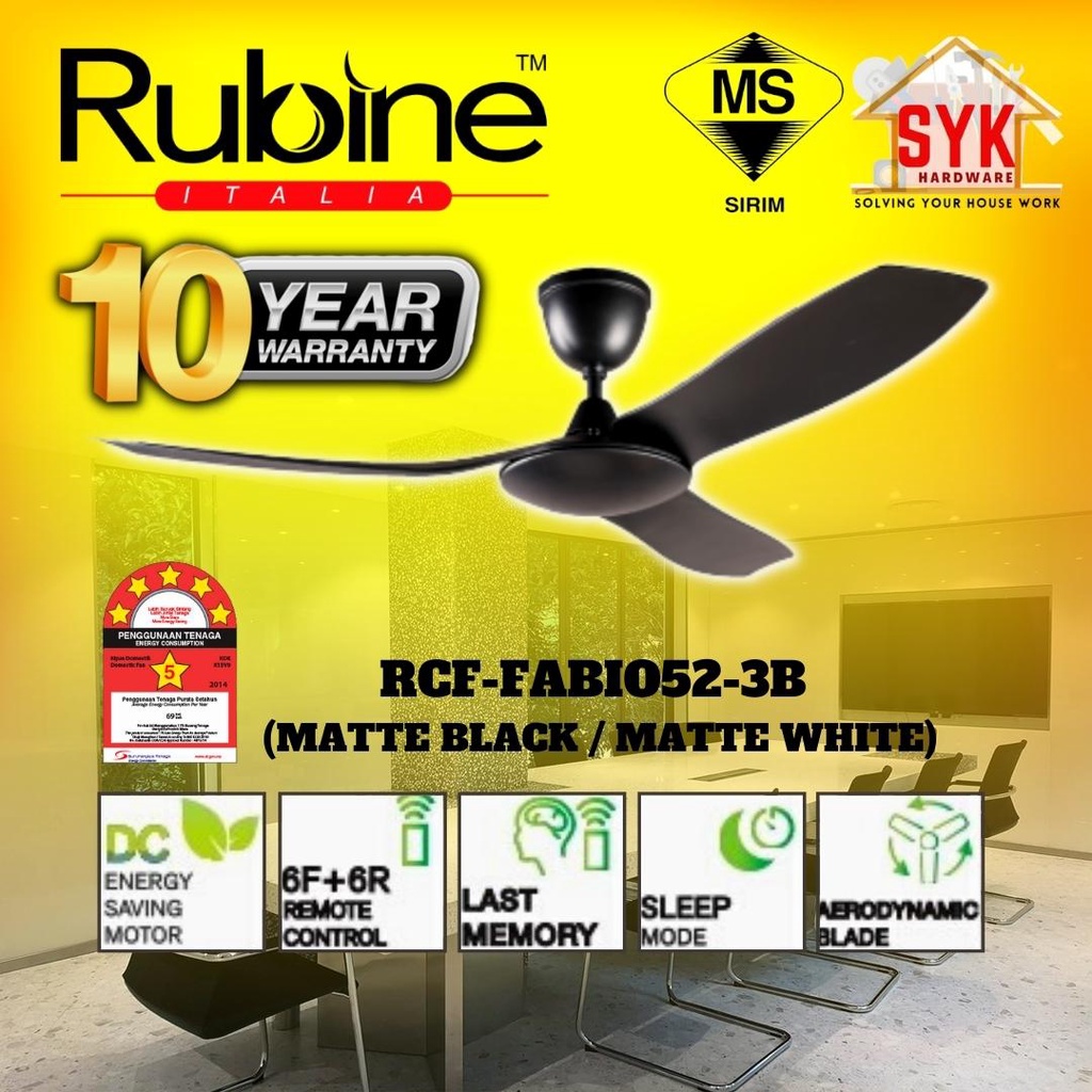 SYK Rubine Ceiling Fan DC Motor Remote Control Kipas Siling 52 RCF ...