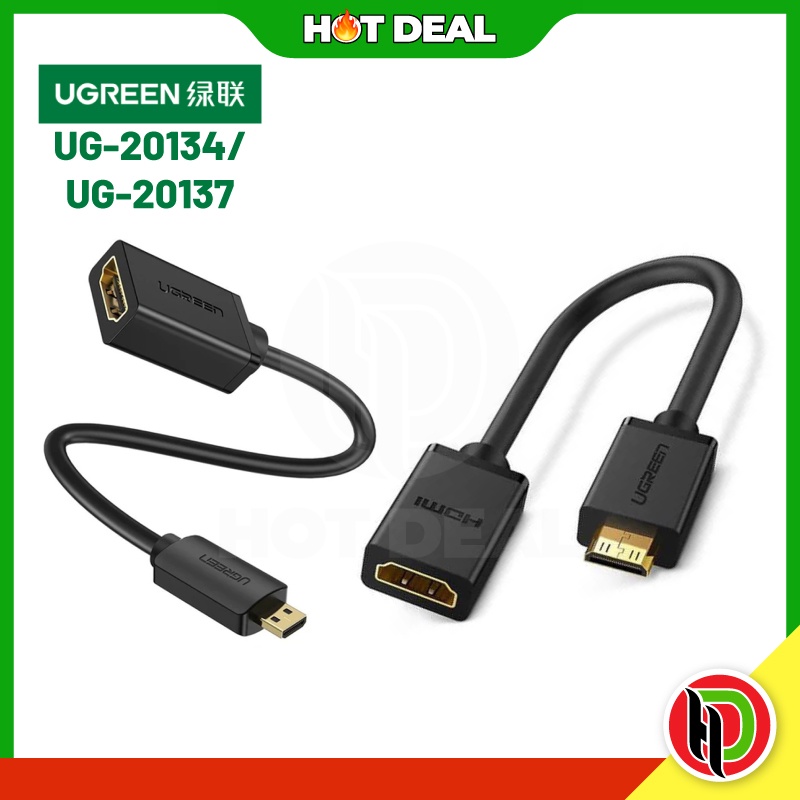 Hotdeal Ugreen Micro / Mini HDMI Male to HDMI Female Adapter Cable 22cm ...