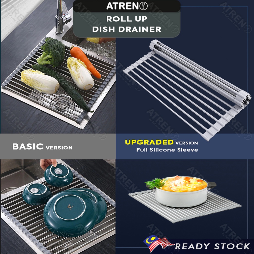 Roll Up Dish Draining Rack Kitchen Drying Sink Foldable Silicone ...