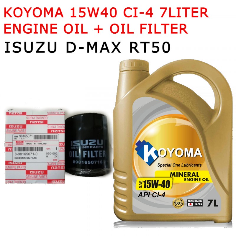 ISUZU D-MAX RT50 OIL FILTER 8-98165071 + KOYOMA 15W40 CI-4 7 LITER ...
