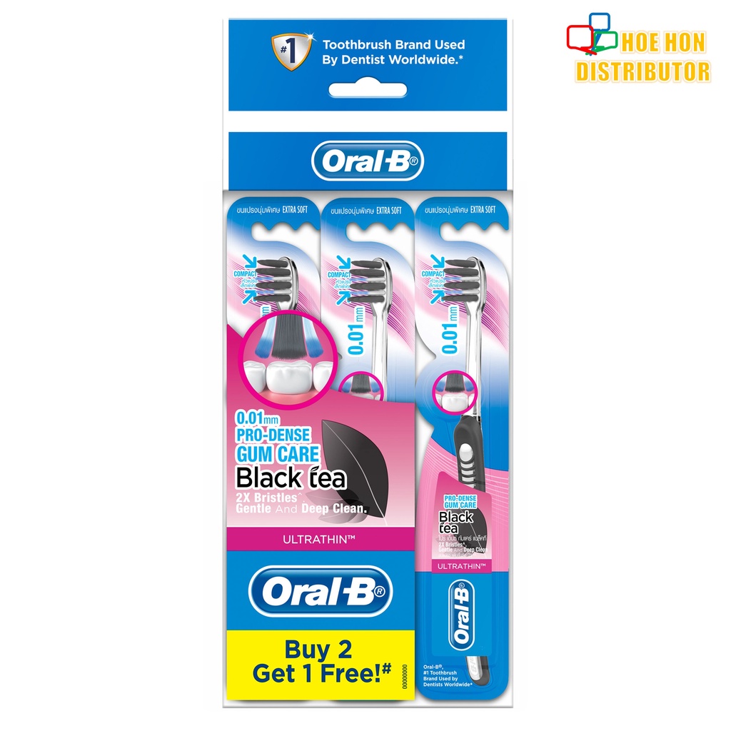 [Buy 2 Free 1] Oral-B Pro Dense Gum Care Black Tea Toothbrush Compact ...