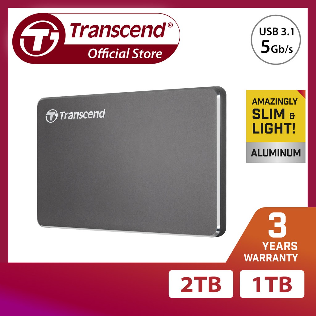 Transcend Storejet 25C3N External HDD USB 3.1 Ultra Slim (1TB/2TB ...