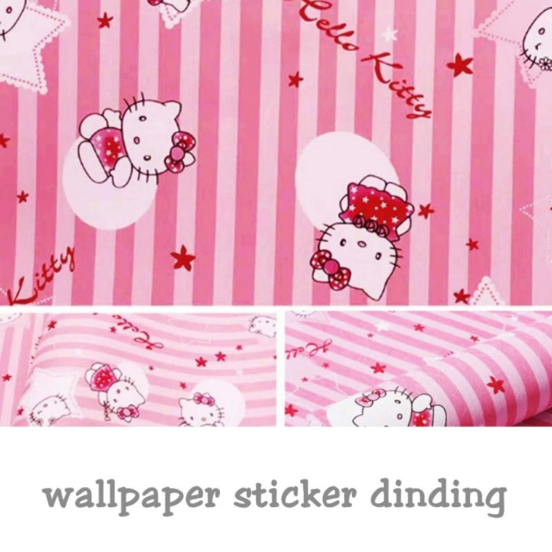 Pink striped hello Kitty motif sticker wallpaper 45cm X 100cm (1 meter ...