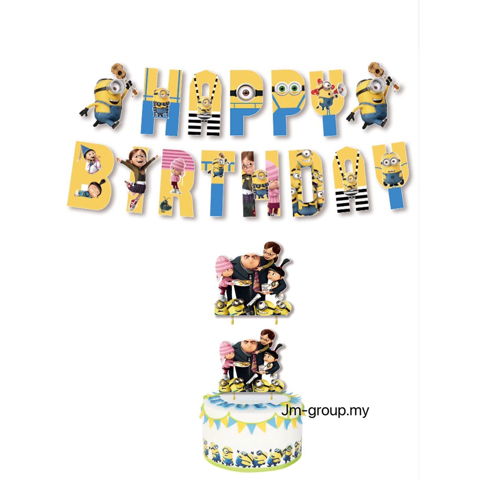 Minion Theme Happy Birthday Banner Decoration for Birthday Party Cake ...