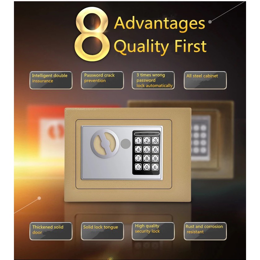 (3IN1) Digital Safety Safe Box Grade A Metal Security Box for Personal ...
