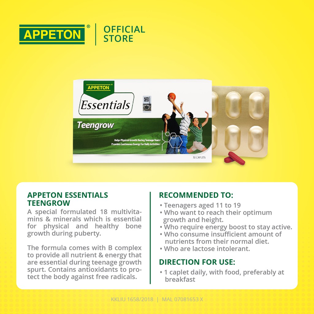 APPETON Essential Teengrow - Kaplet untuk Pertumbuhan & Ketinggian yang ...