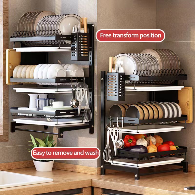 304 Stainless Steel Dish Rack Wall-mounted Kitchen Rack Drainer Rak ...