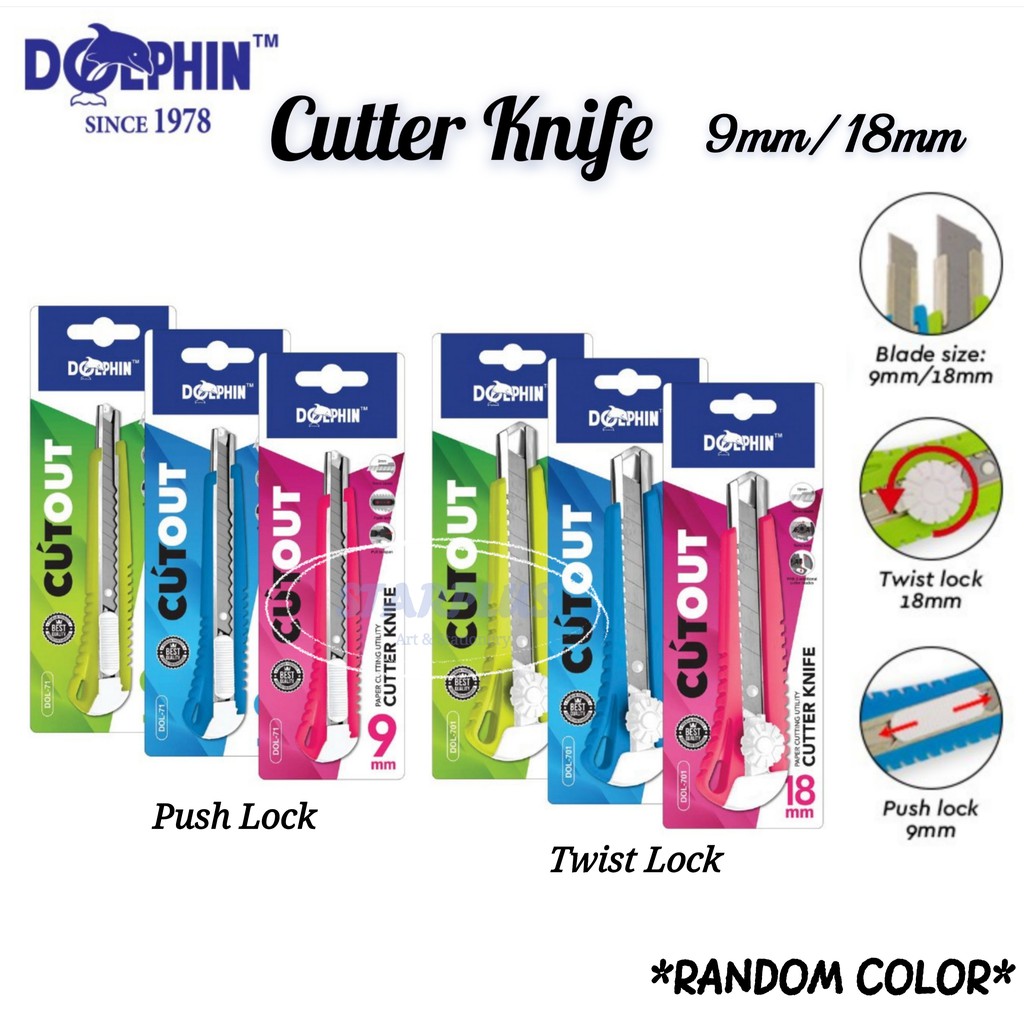 (Starplus) Dolphin Cutter Knife 9mm/18mm Blade with Push Lock/Twist ...
