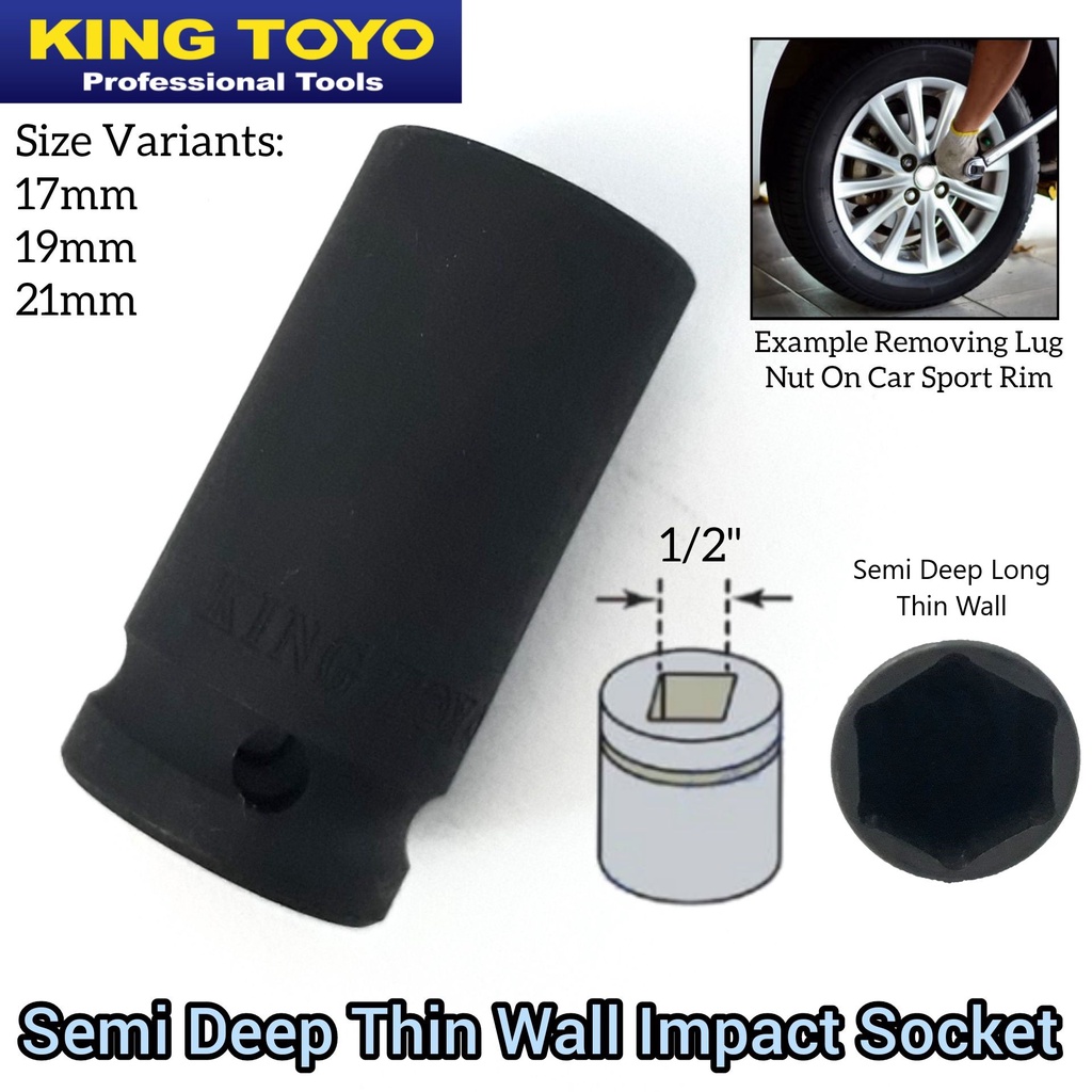 King Toyo 1/2Inch Super Thin Wall Long Semi Deep Impact Box Socket For ...