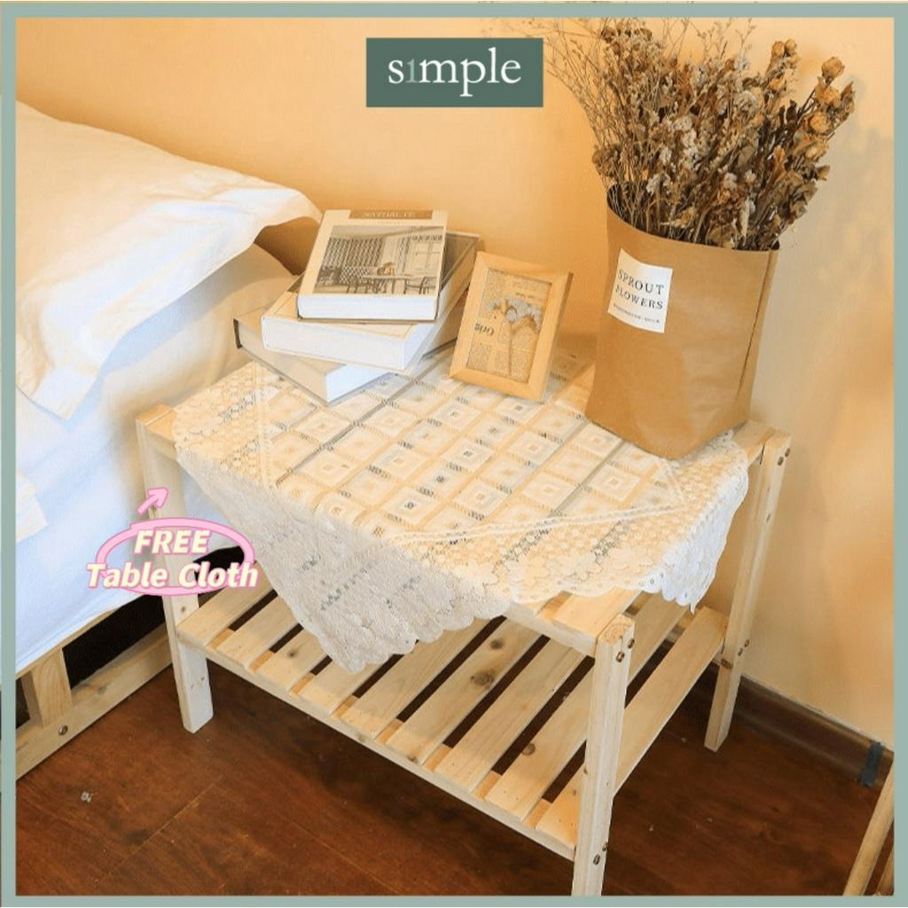 Wooden Bedside Table Ins Korea Style Side Table Bedroom (FREE Ins Lace ...