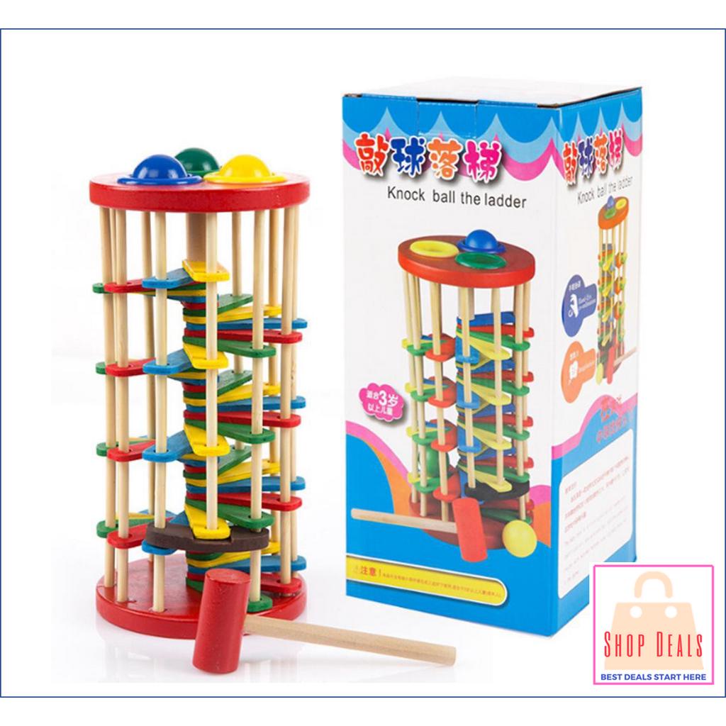 Wooden Colorful Knocking Ball Fall the Ladder Puzzle Toy Mainan Kayu ...