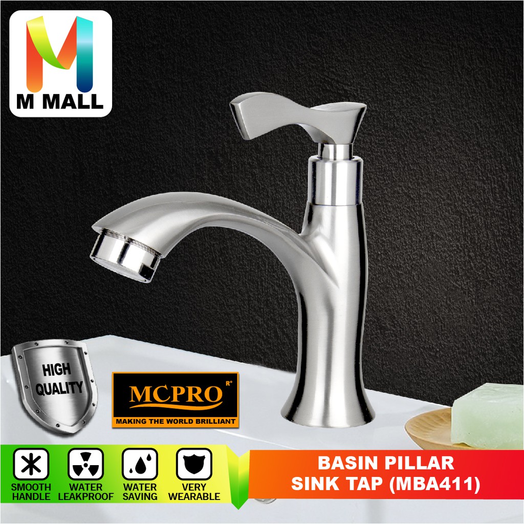 MCPRO Satin Finish Pillar Bathroom Faucet Basin Sink Tap (MBA411 ...