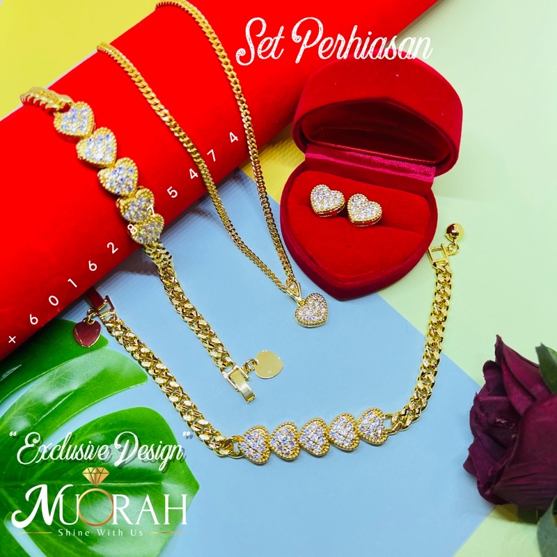 ⚡SET PERHIASAN LOVE DIAMOND🌟 EXCLUSIVE PATTERN & NEW DESIGN 🔥 EMAS ...