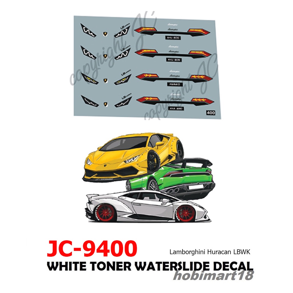 JC400 - Lamborghini Huracan LBWK DECALS Hotwheels 1:64 diecast custom ...
