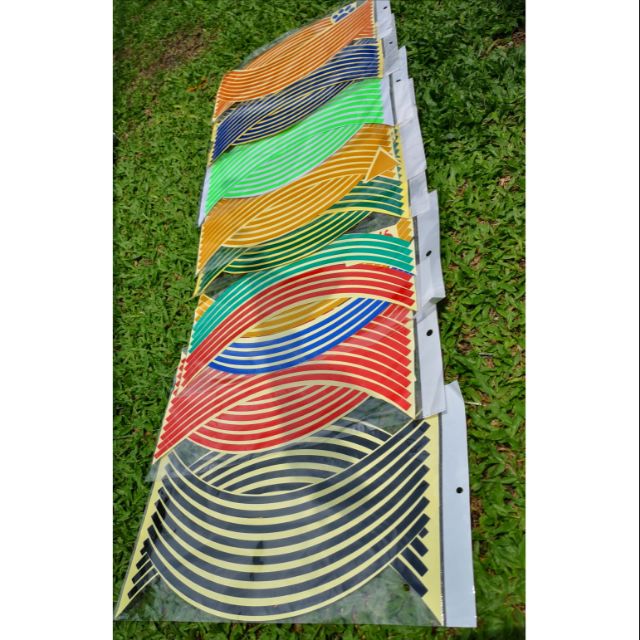 Sticker Rim hitam merah kuning hijau merah biru reflect tutup line 2 ...