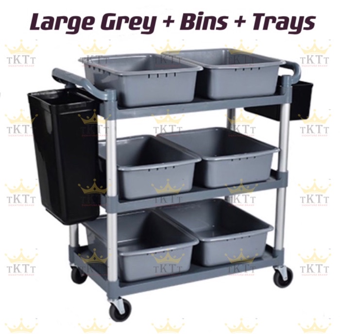 TKTT ™️ 3 Tiers Plastic Multifunctional Cart Food Court Trolley ...
