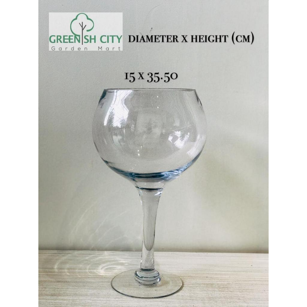 Wine Shape Transparent Glass Pot Pasu Kaca Bentuk Kaki Tinggi ...