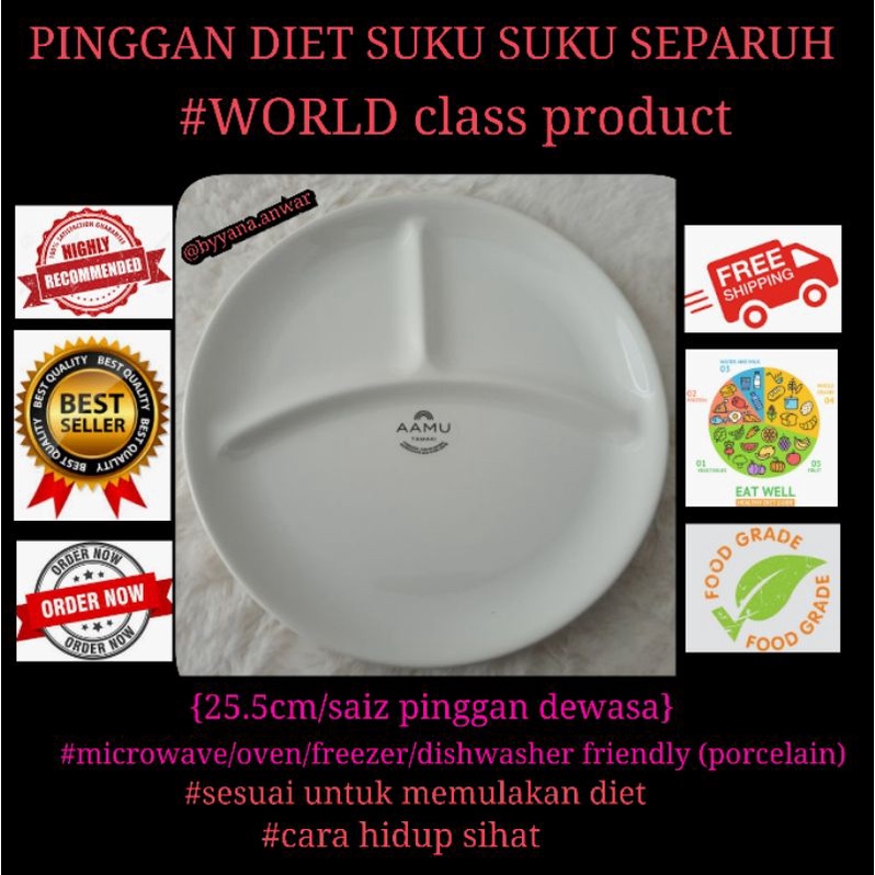 {CLEARANCE}Pinggan DIET suku suku separuh/Diet portion plate/Divided ...