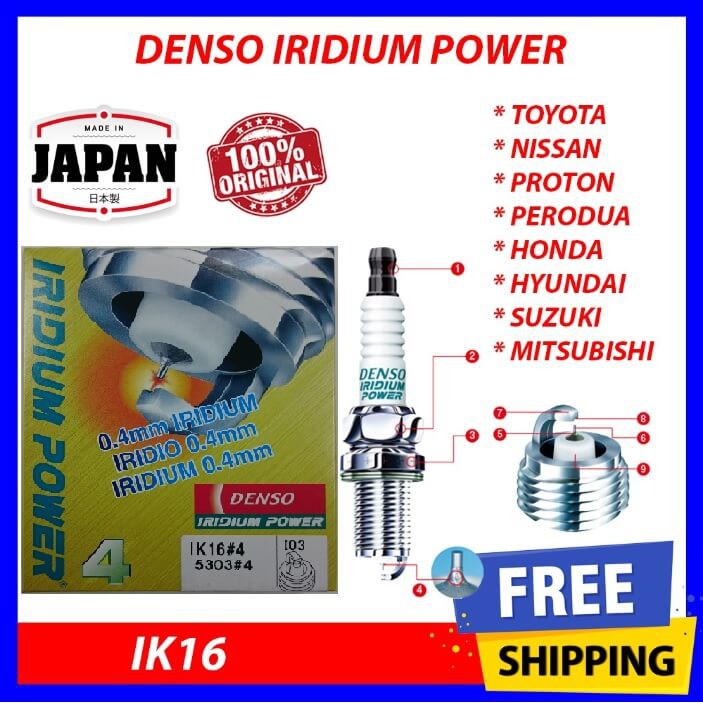 🏁 IK16 🏁 DENSO IRIDIUM POWER SPARK PLUG #5303 (4PCS) TOYOTA / PROTON / HONDA / PERODUA / HYUNDAI ...