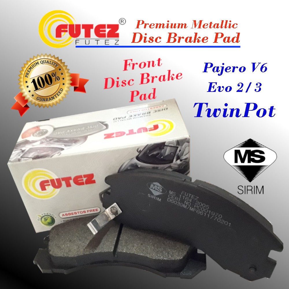 Pajero V43 V6, Evo 2/3 (Twin Pot) Front Futez Disc Brake Pad | Shopee ...