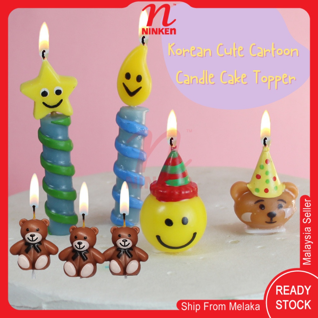 Korean Style Colorful Cartoon Candle Birthday Cake Decor Bear LILIN KEK ...