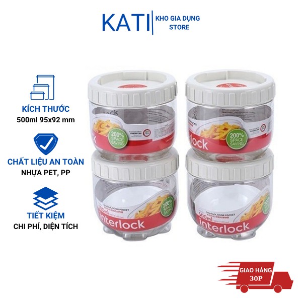 Set of 4 Lock&Lock Interlock food containers capacity 500ml INL301S4 ...