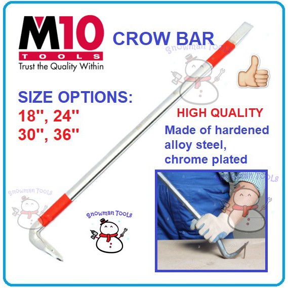 M10 HIGH QUALITY ALLOY STEEL CROW WRECKING BAR 18" - 36" RANGE WRECK ...