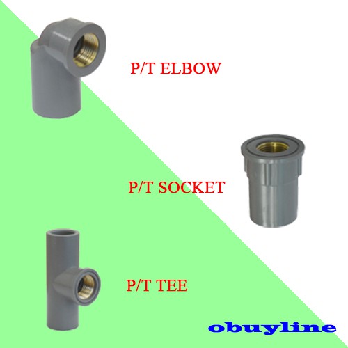 PVC Brass Thread Fitting PT Elbow /PT Socket/ PT Tee / (15mm 3/4'' X 1/ ...
