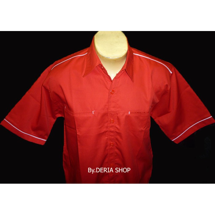KEMEJA MERAH PUTIH White Trim Red Shirt | Shopee Malaysia