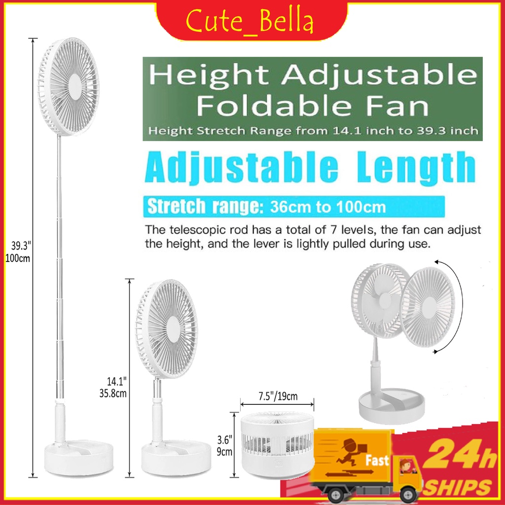 💓PROMOSI💓Adjustable Height 7200MAH Strong Wind Folding FAN Stand Fan ...