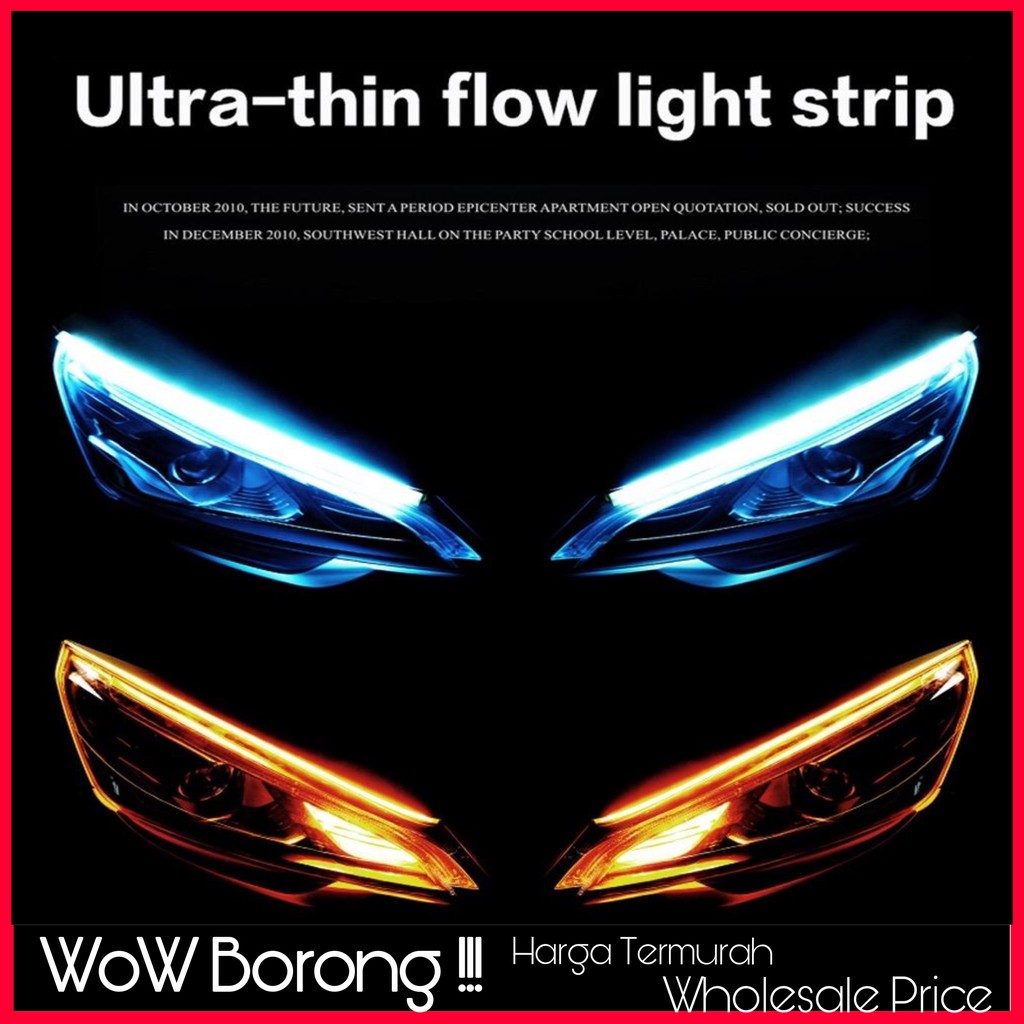 2Psc LED Switchback Headlight Sequential DRL Light Strip Tube Myvi ...