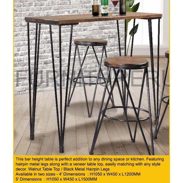 Carla 41" High Wooden Top, Metal Leg Bar Table. Available in Klang ...