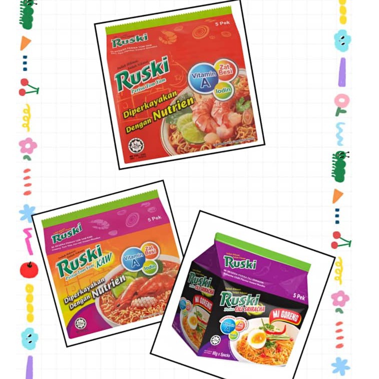 RUSKI INSTANT NOODLE TOM YAM / TOM YAM KAW / MI GORENG SRIRACHA 80G X 5 ...