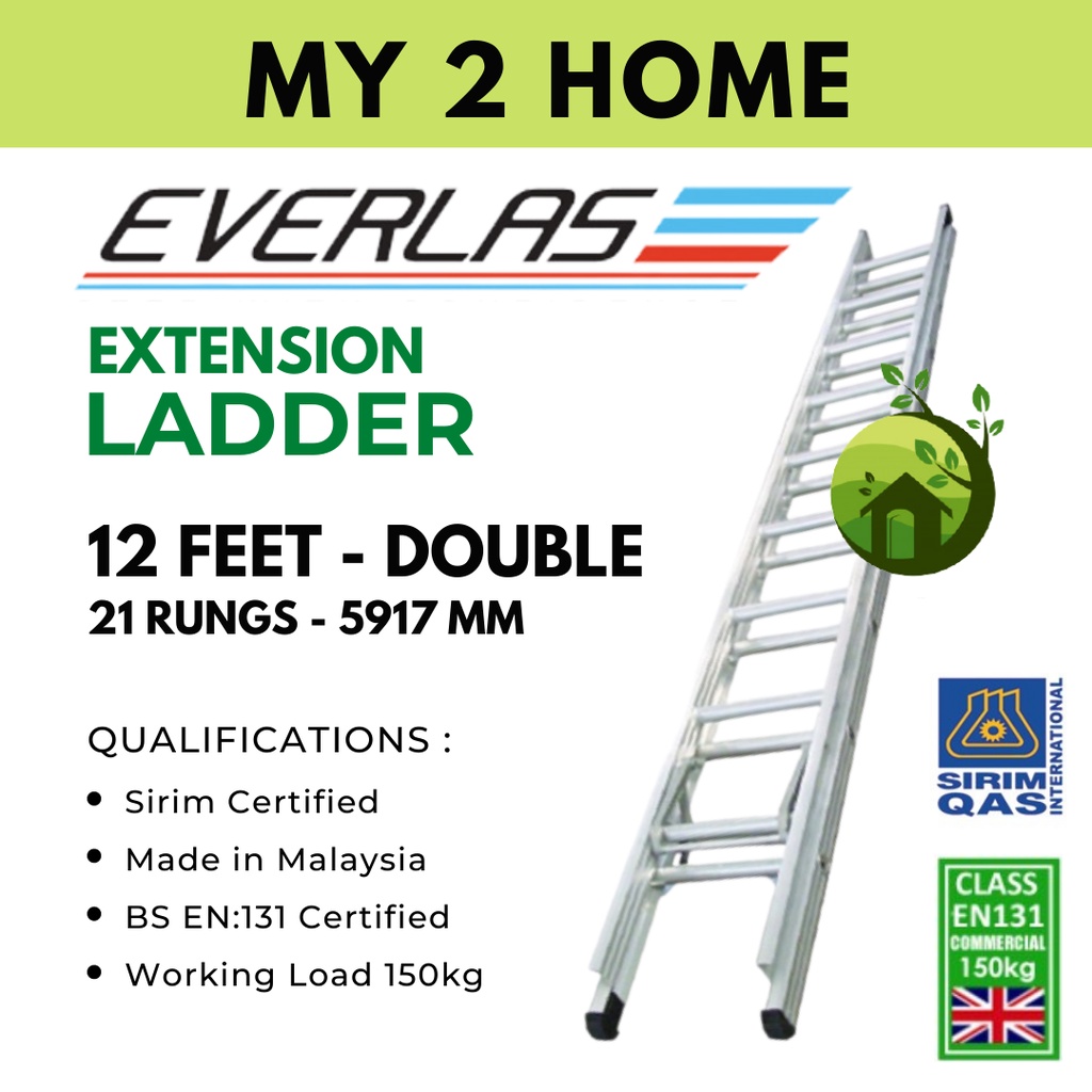 (Sirim) 12 Feet Everlas Extension Ladder 12x12 /12x12x12 Tangga Slide ...