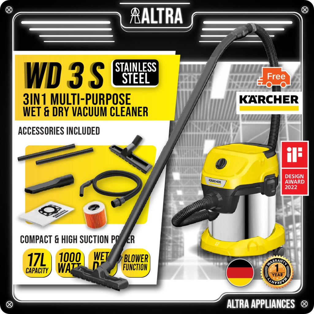 Karcher WD3S Multi-Purpose Wet And Dry Vacuum Cleaner - Stainless Steel Body - Made in Romania ...