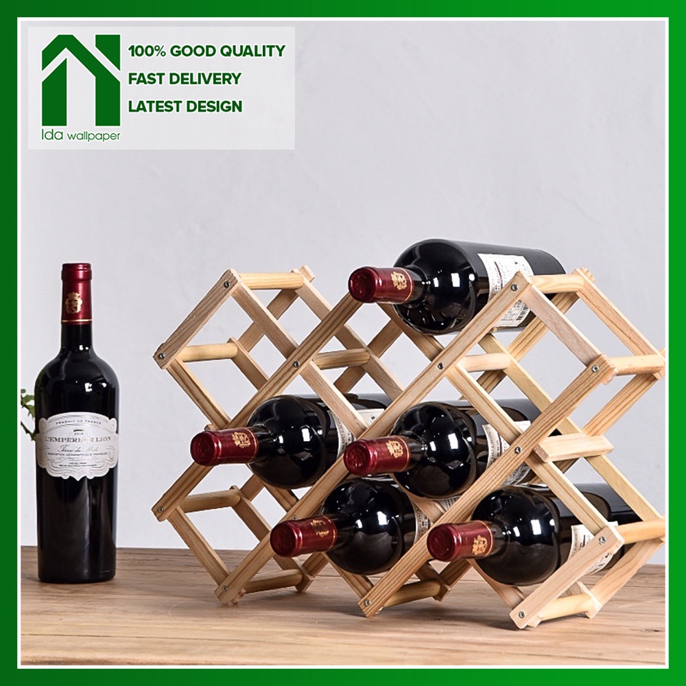 IDA Foldable Wooden Wine Rack, Bottle Holder Wine Shelves, 10 Bottle ...