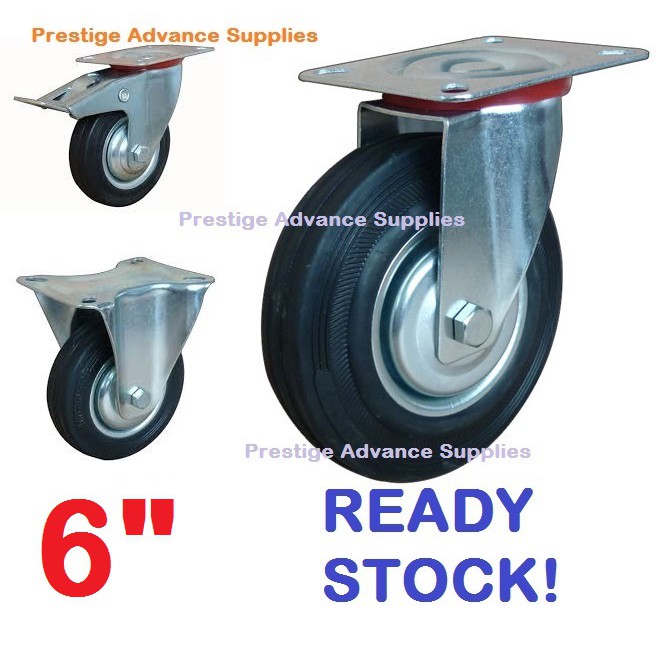 6"/ 160mm Top Plate Industrial Black Rubber Castor Wheel DIY Trolley ...